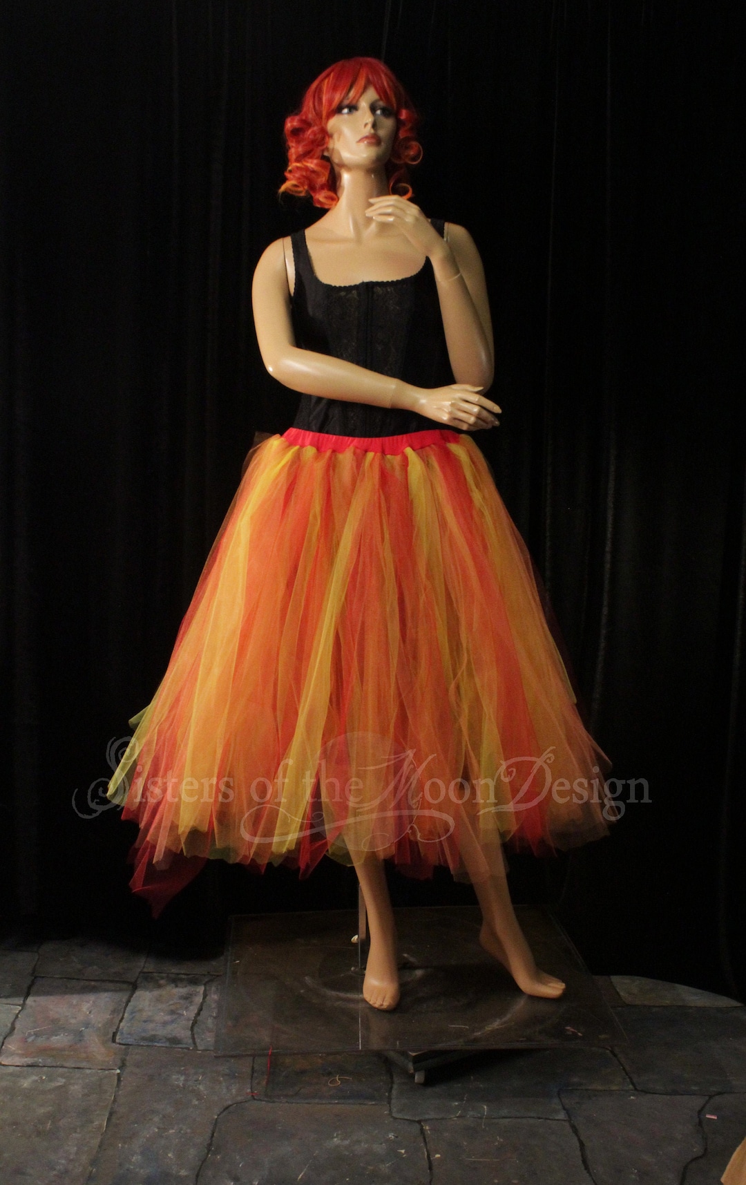 Flame Red Orange Tutu Midi Skirt Fire Streamer Tea Length Sizes XS ...
