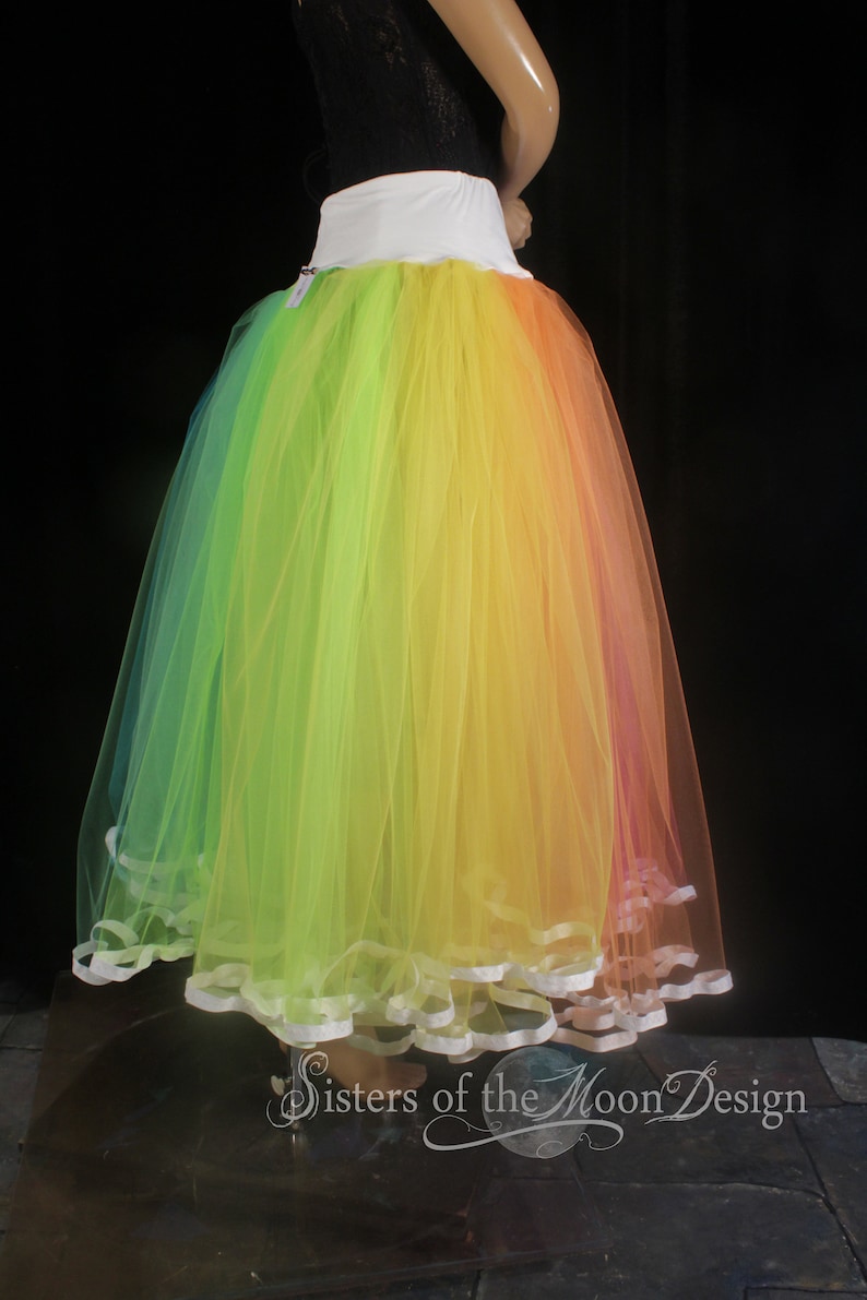 Rainbow Adult Tutu Tulle Skirt Trimmed Petticoat Floor Length Sizes XS ...
