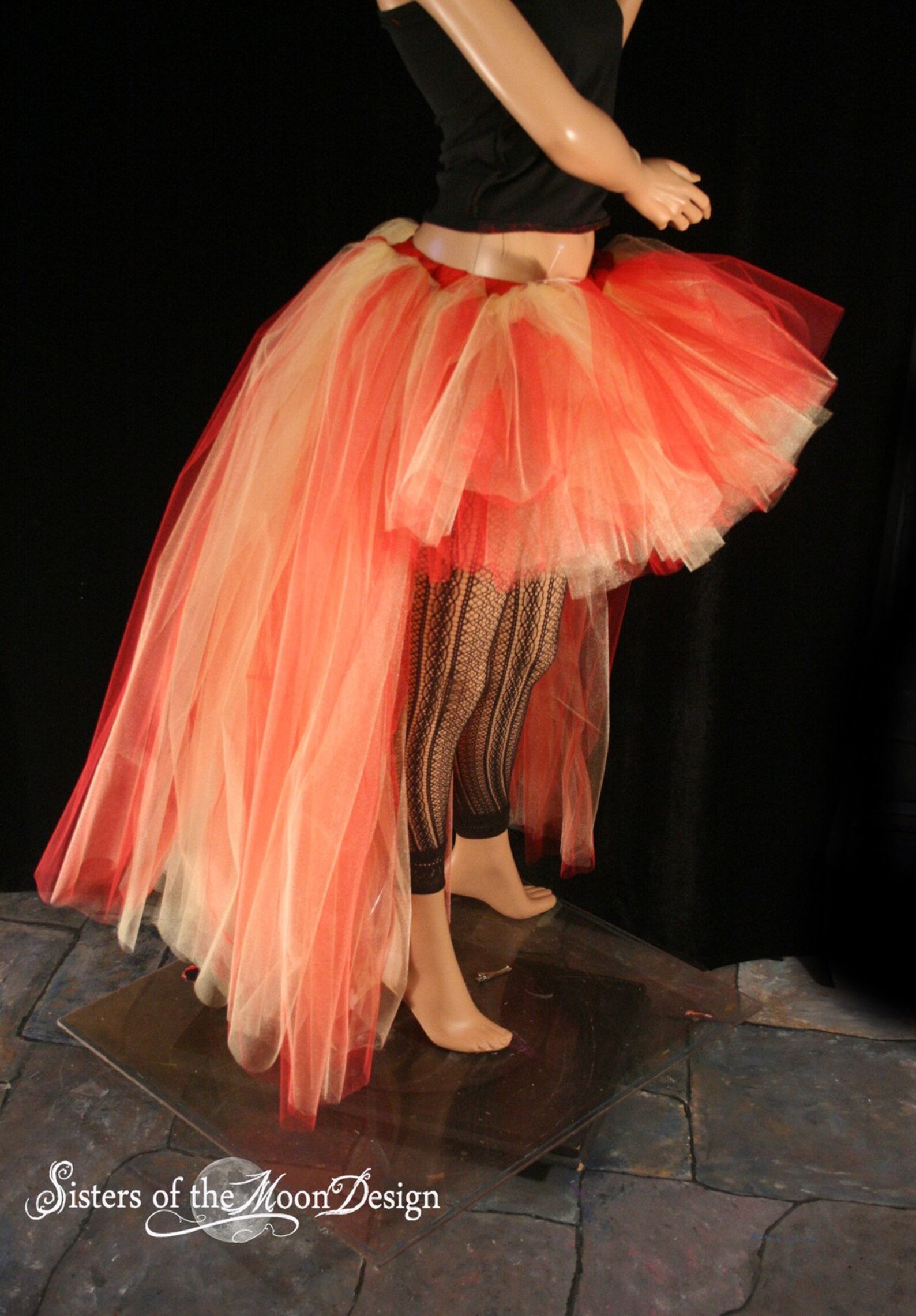 Phoenix Flame High Low Tulle Skirt Fire Dancer Tutu Red Gold - Etsy
