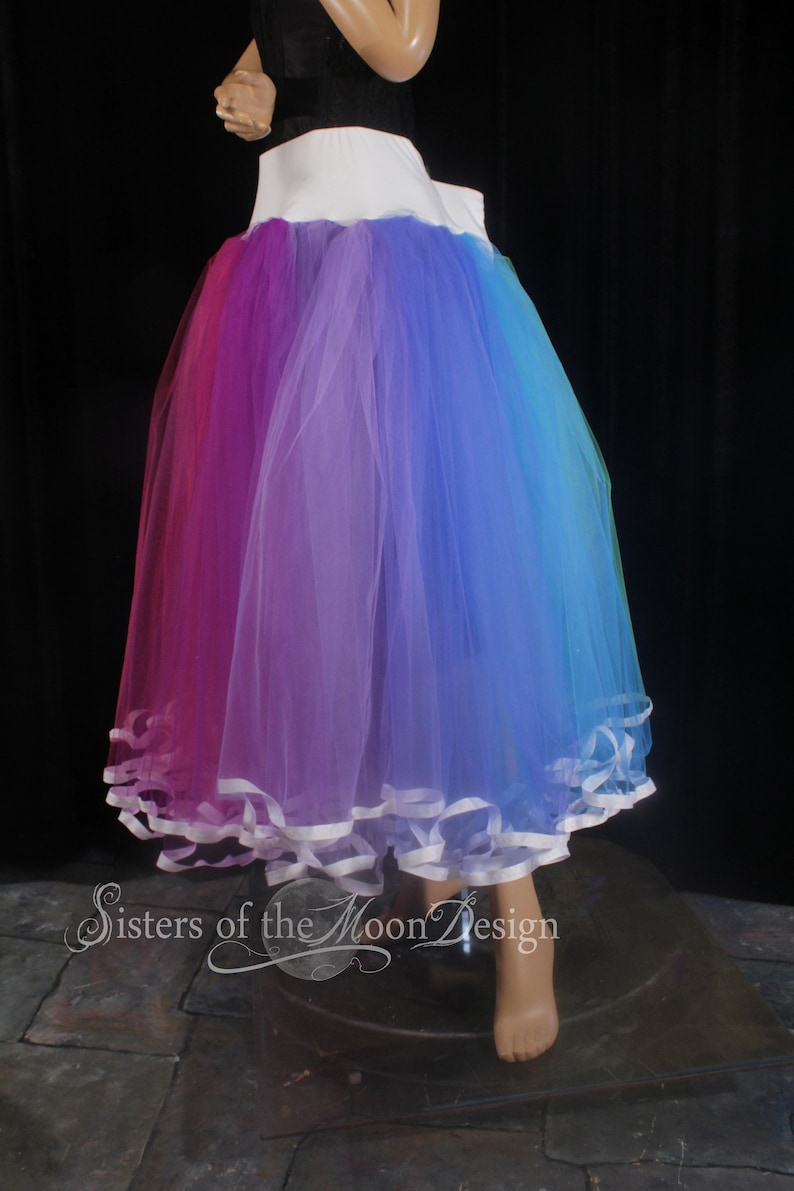 Rainbow Adult Tutu Tulle Skirt Trimmed Petticoat Floor Length Sizes XS ...