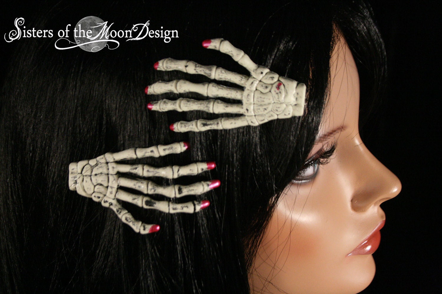 Skeleton hand hair clips barrette pair with painted matallic | Etsy