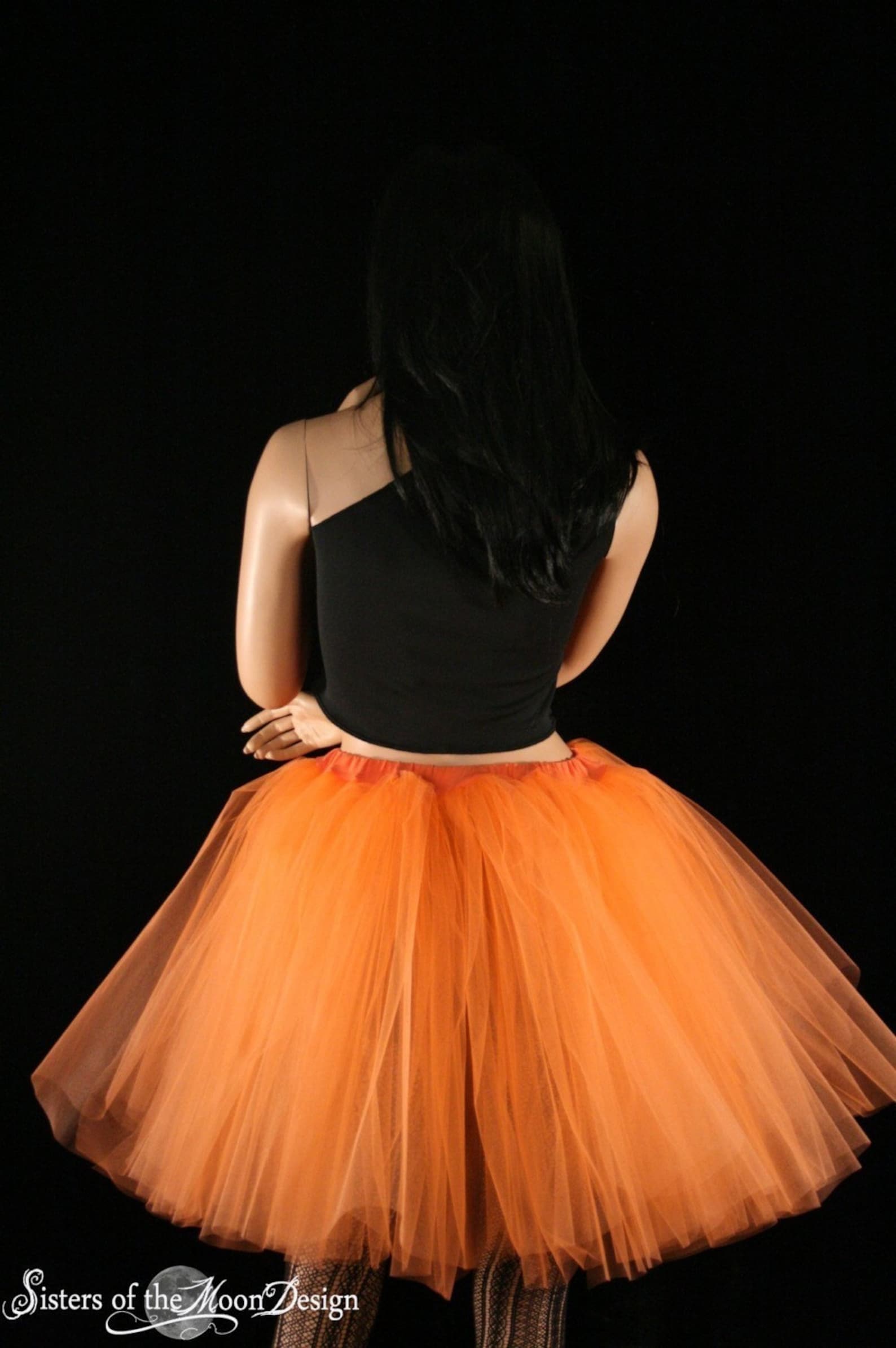 Orange Tulle Adult Tutu Skirt Mid Knee Length Two Layer Petticoat ...