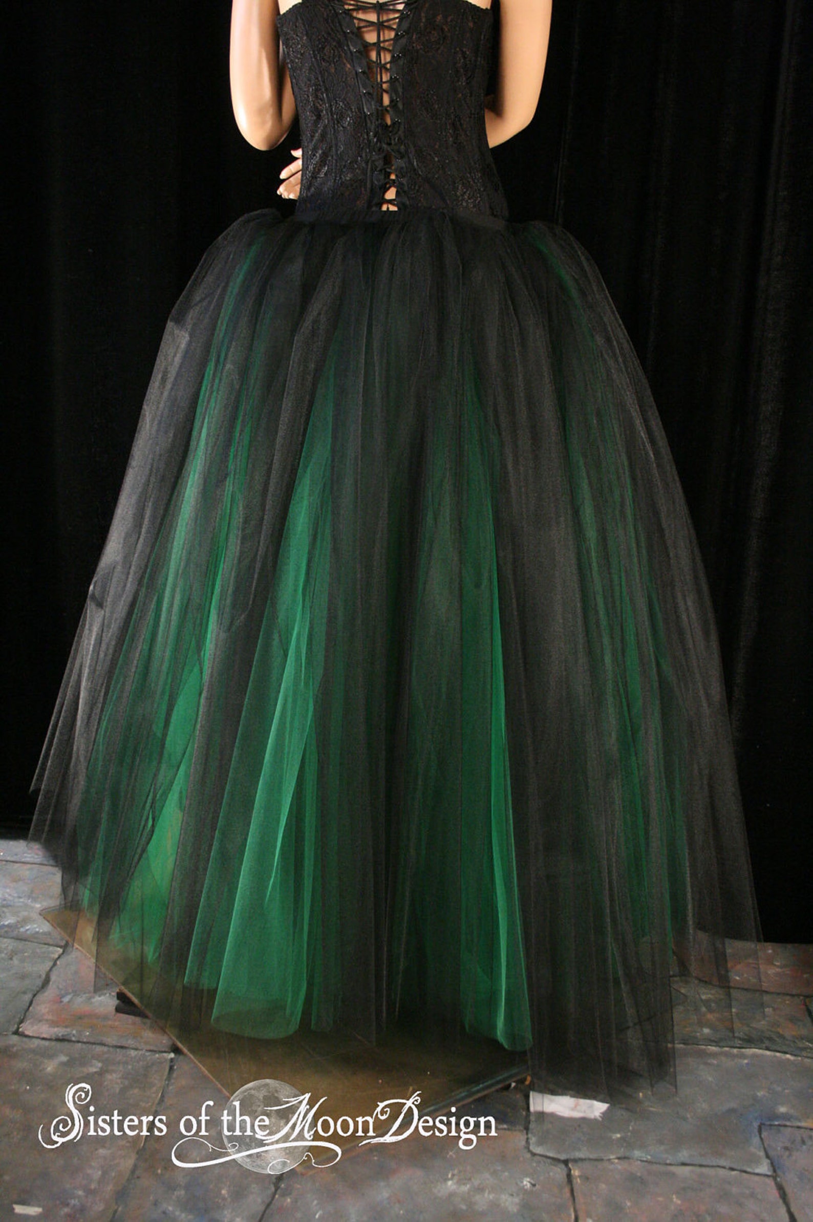 Gothic Floor Length Adult Tulle Tutu Skirt Green Black Extra Puffy ...