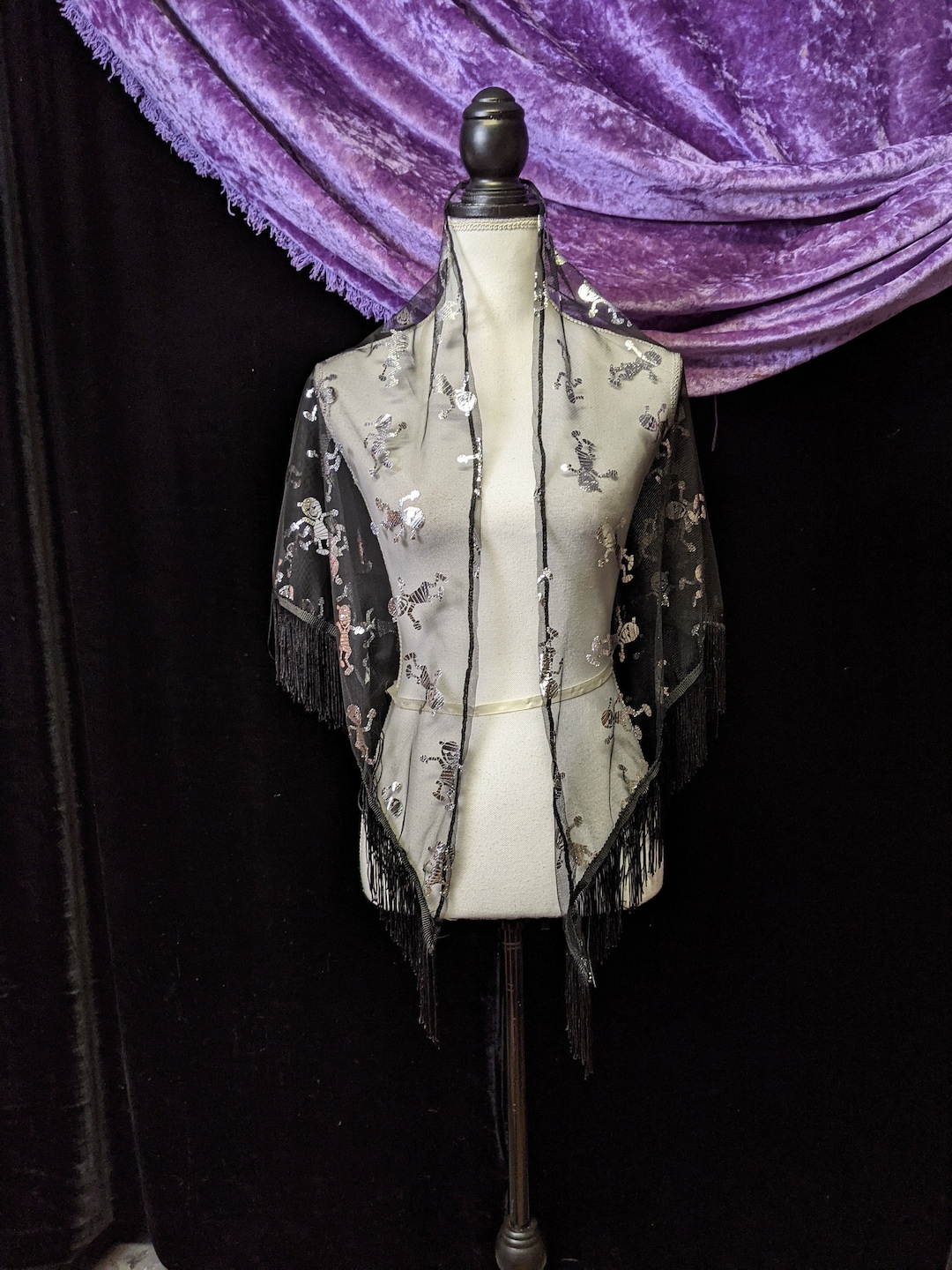 Mummy Halloween Shawl Short Cape Sheer Tringle With Fringe Costume Wrap ...