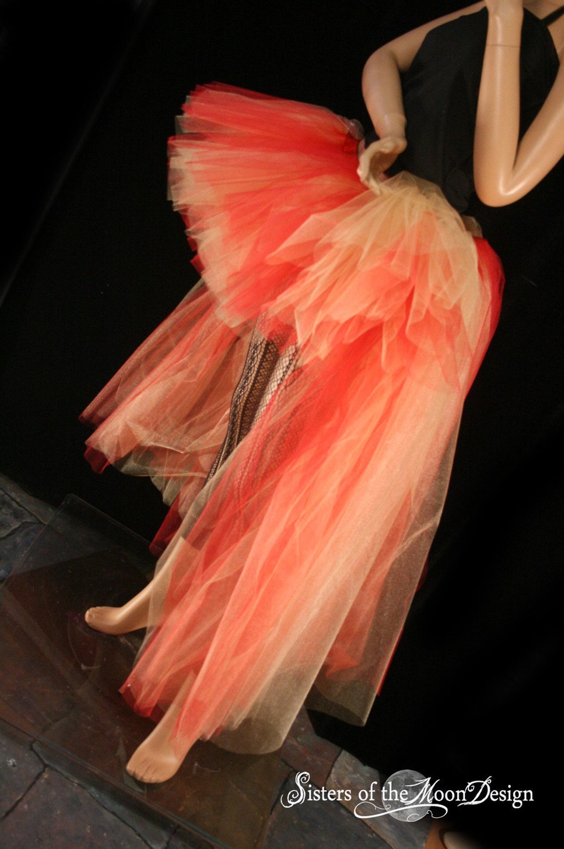 Phoenix Flame High Low Tulle Skirt Fire Dancer Tutu Red Gold - Etsy
