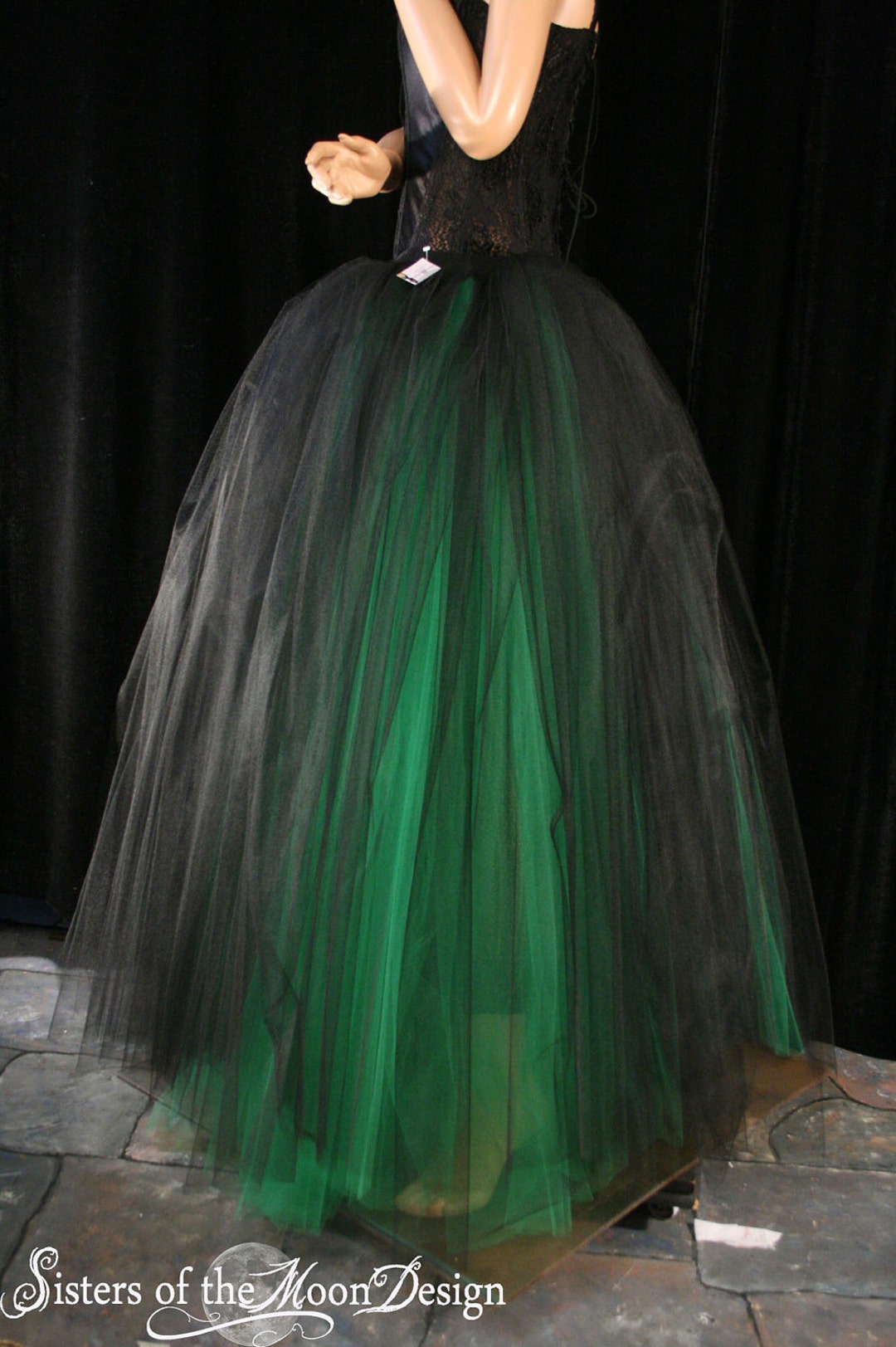 Gothic Floor Length Adult Tulle Tutu Skirt Green Black Extra Puffy ...