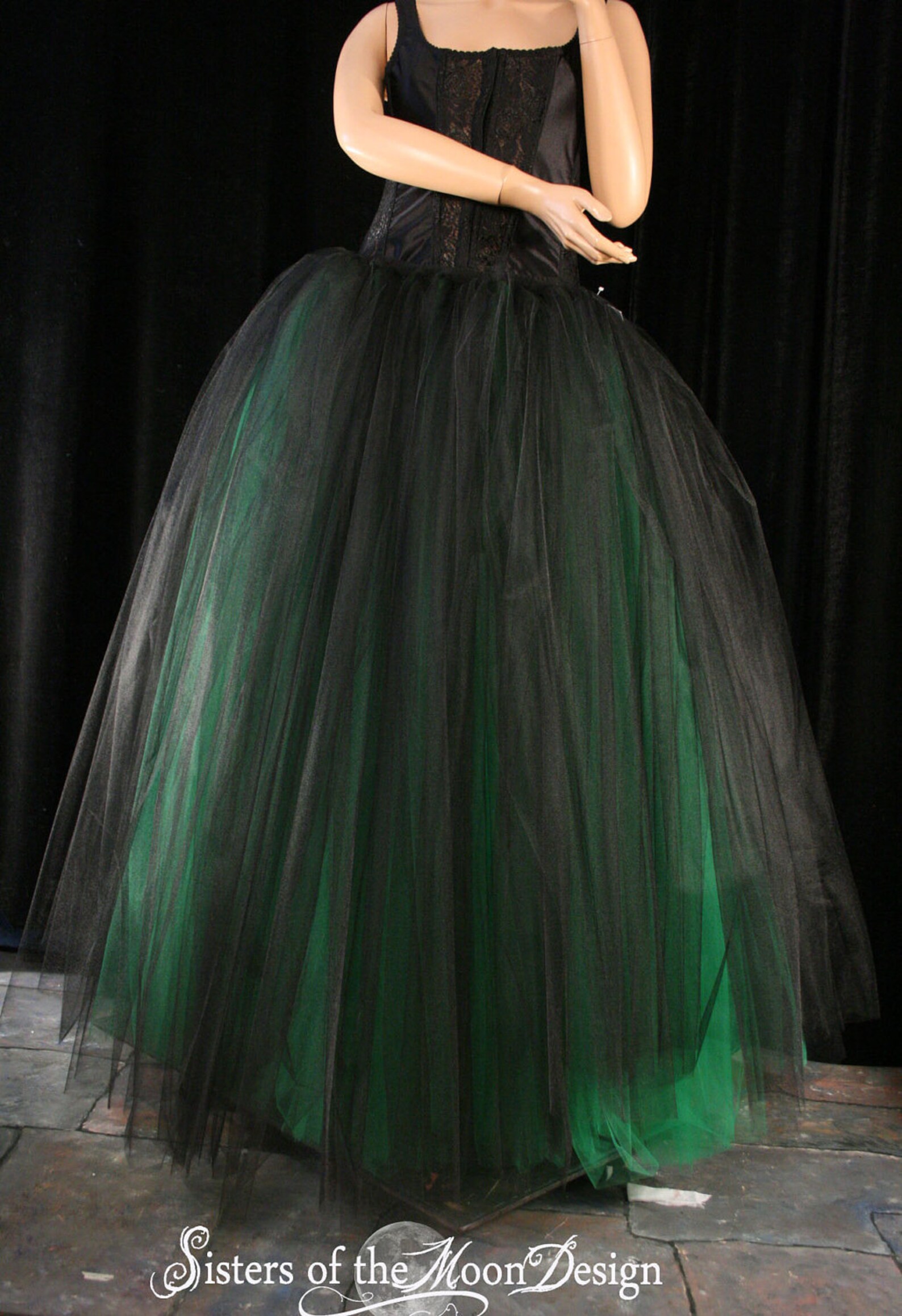 Gothic Floor Length Adult Tulle Tutu Skirt Green Black Extra Puffy ...