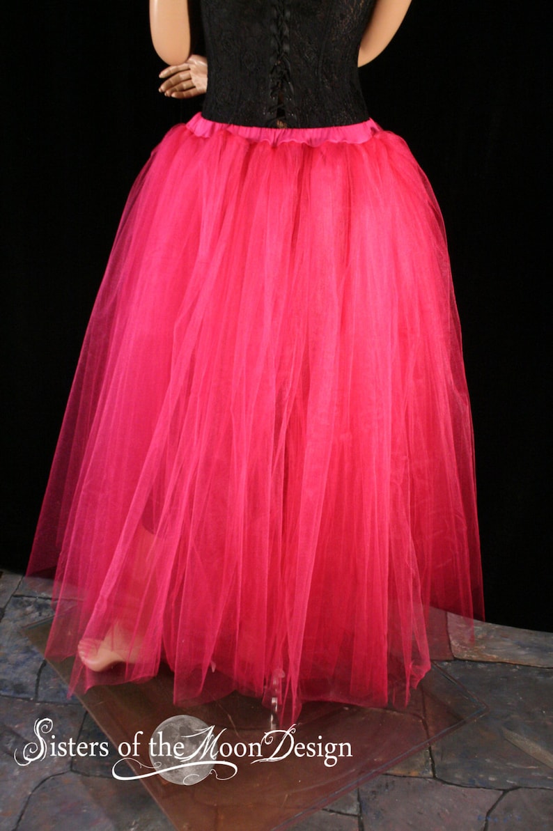 Shocking Pink Tutu Tulle Skirt Floor Length Petticoat Two Layer Dance ...