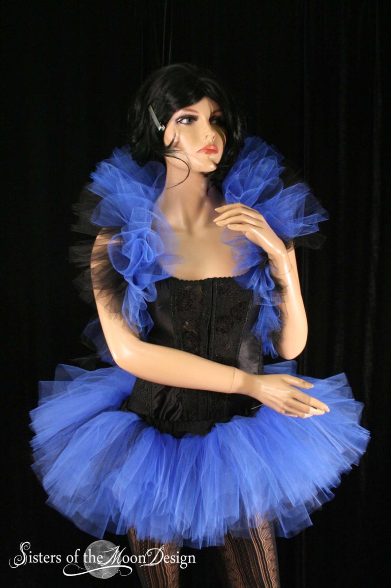 Tulle Boa Tie on Shoulder Shrug Wrap Stole Royal Blue Black Gothic ...