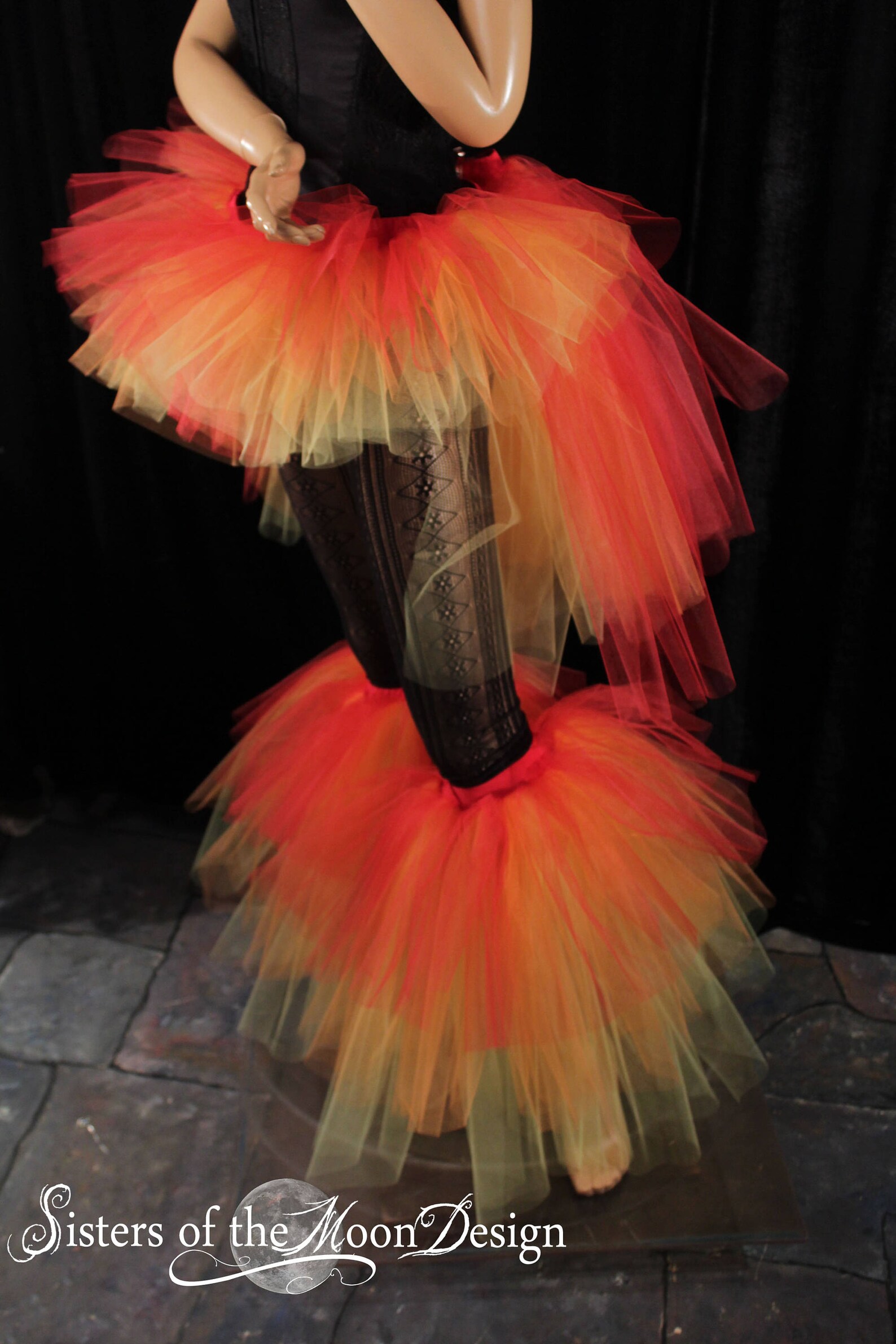 Phoenix Fire Tutu Skirt Adult High Low Bustle Back Flame Rave - Etsy