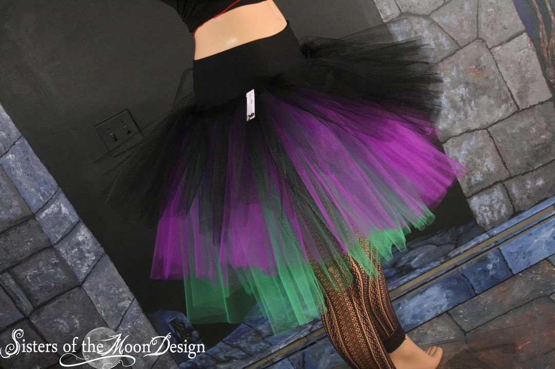 Witchy Tulle Tutu Skirt Layered Petticoat Black Purple Green Gothic ...