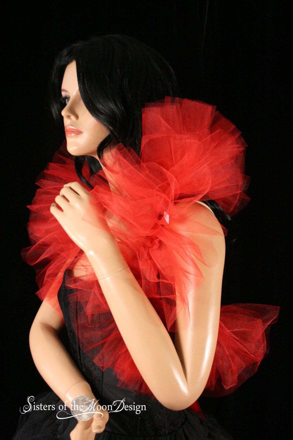 Red Tulle Boa tie on shoulder shrug shoulder wrap lydia | Etsy