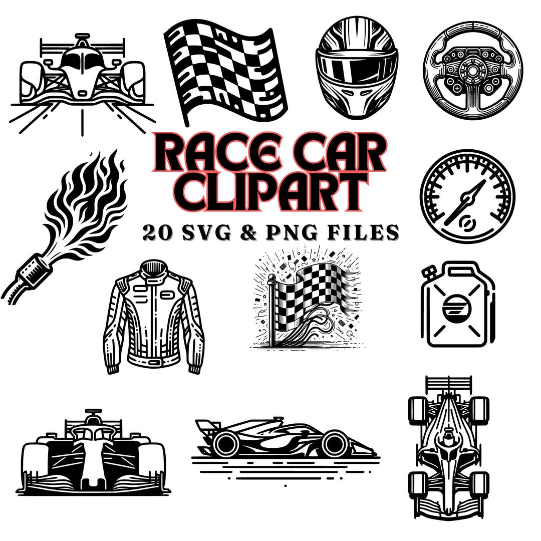 Race Car Clipart Bundle - 20 SVG & PNG Files, Vintage Car Graphics ...