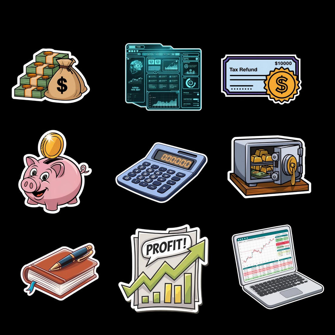 Accountant Stickers: Finance Planner PNG Graphics (300 DPI) (digital ...