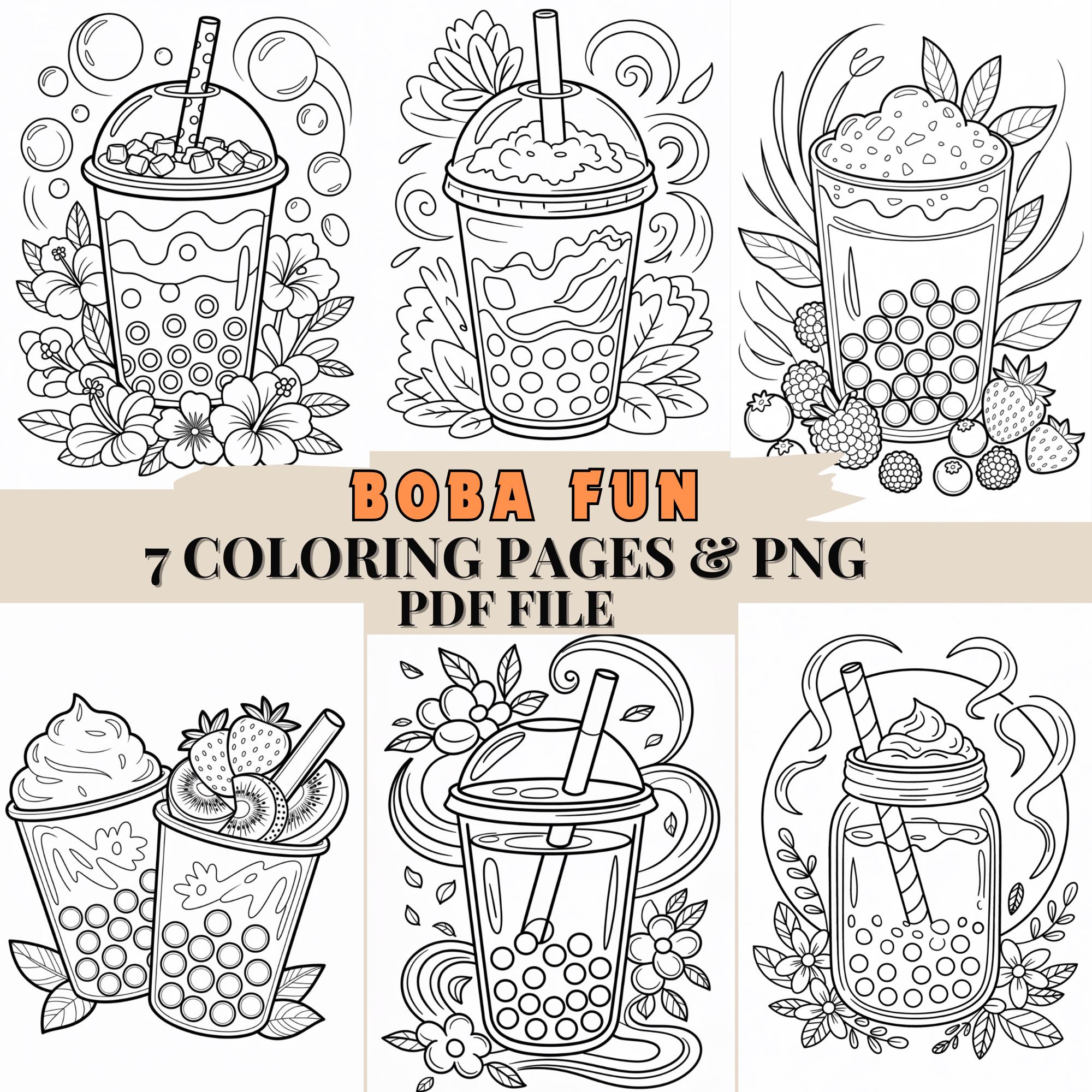 Boba Tea Coloring Book - 7 Line Art Pages (PDF & PNG) - Etsy