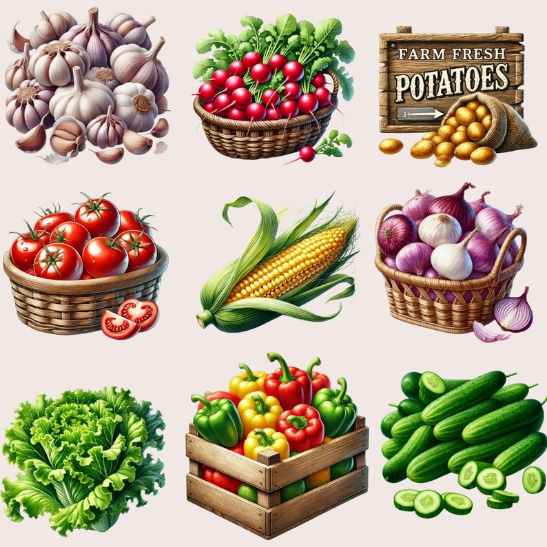 Farmer's Market PNG Bundle, Vintage Farm Fresh Clipart, Organic Food ...