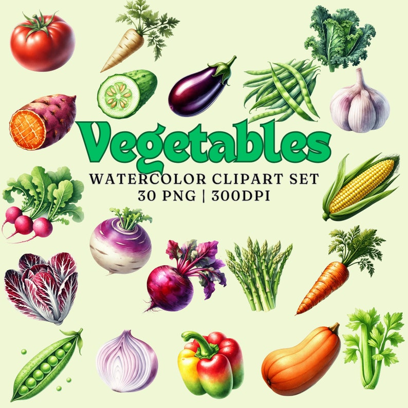 Vegetables Watercolor Clipart Set | 30 PNG Images | Commercial Use ...
