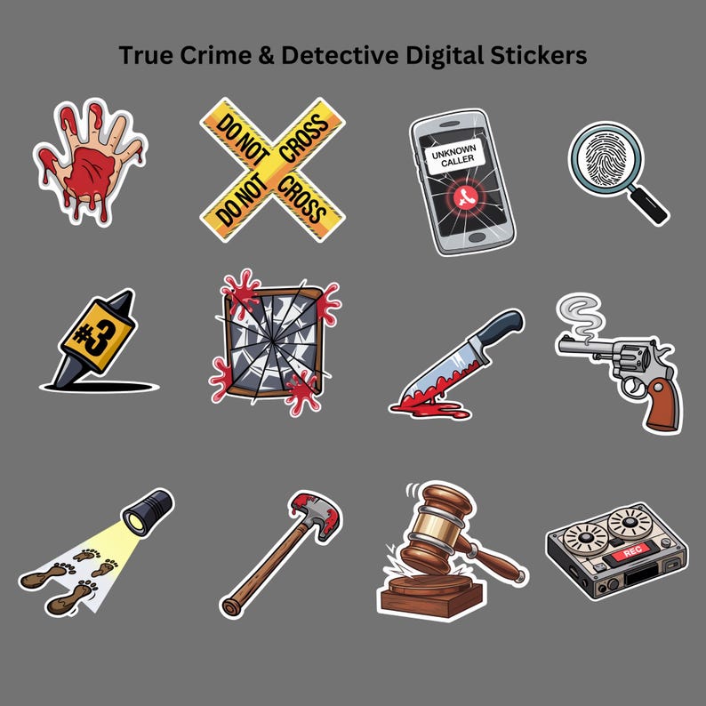 True Crime Detective Stickers: 40 PNG Clipart Designs (digital Download ...