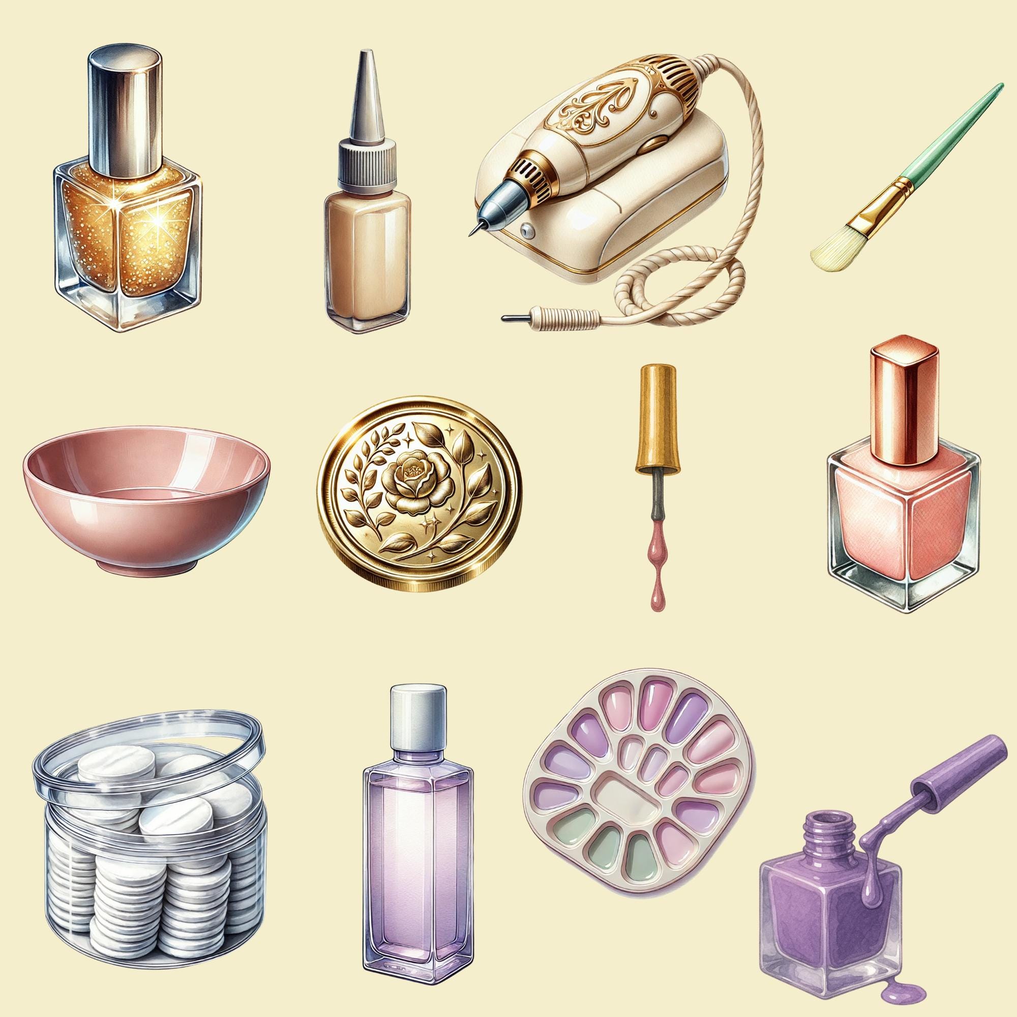 Nail Salon Clipart Set: Watercolor Manicure Graphics (30 PNG ...