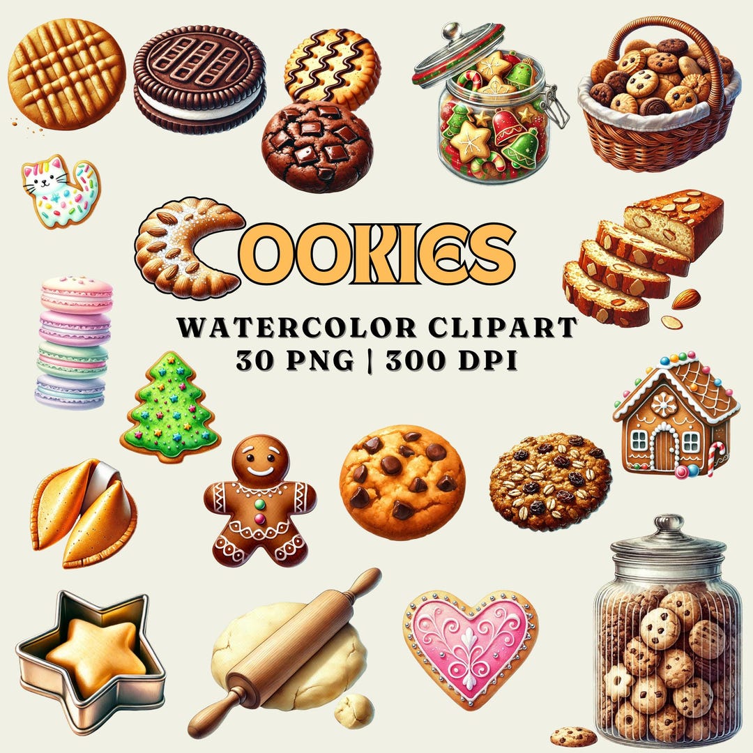 Cookies Watercolor Clipart Set | 30 Pngs | 300 DPI | Digital Cookie ...