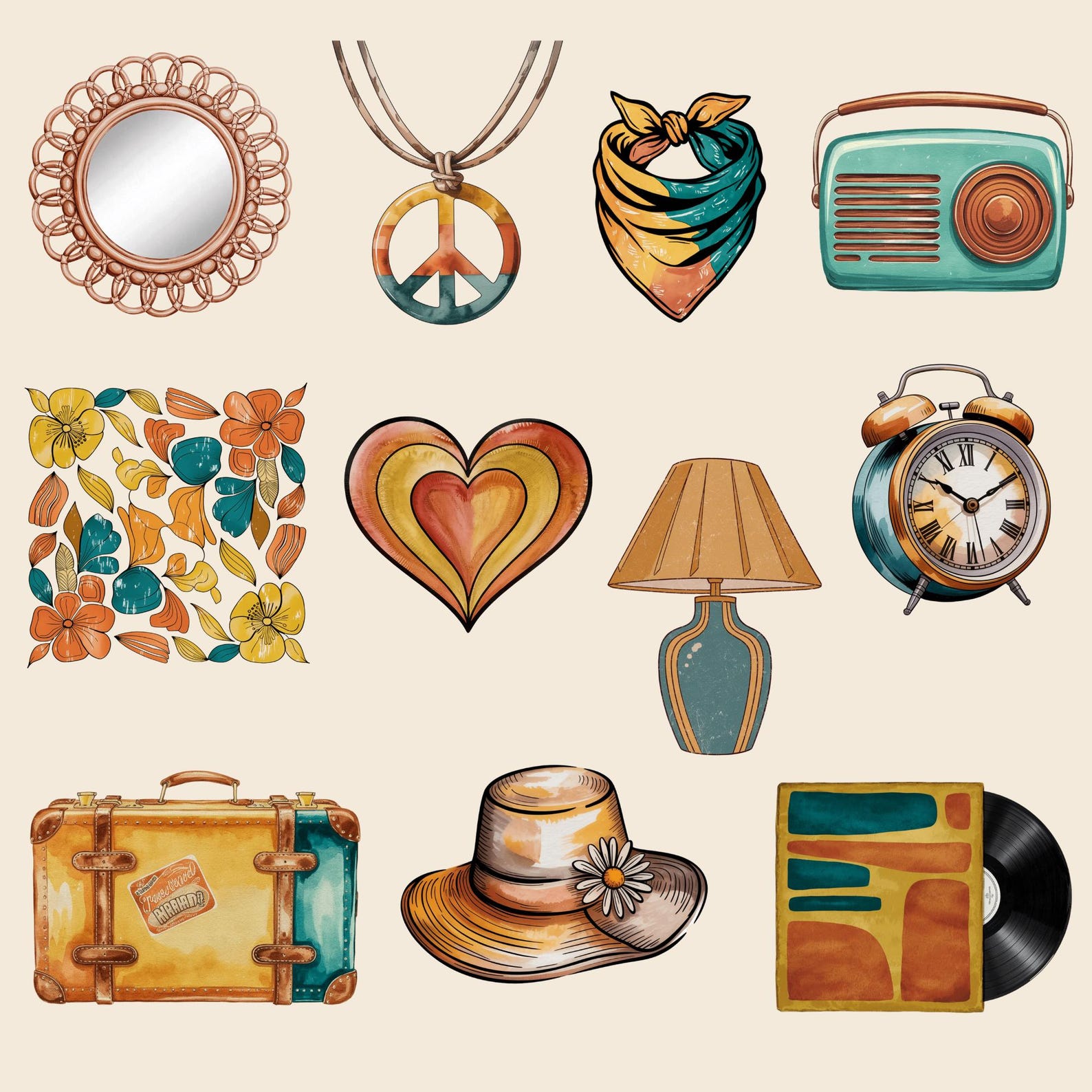 Retro 70s Clipart Bundle: Groovy Hippie PNG Images, Commercial Use - Etsy