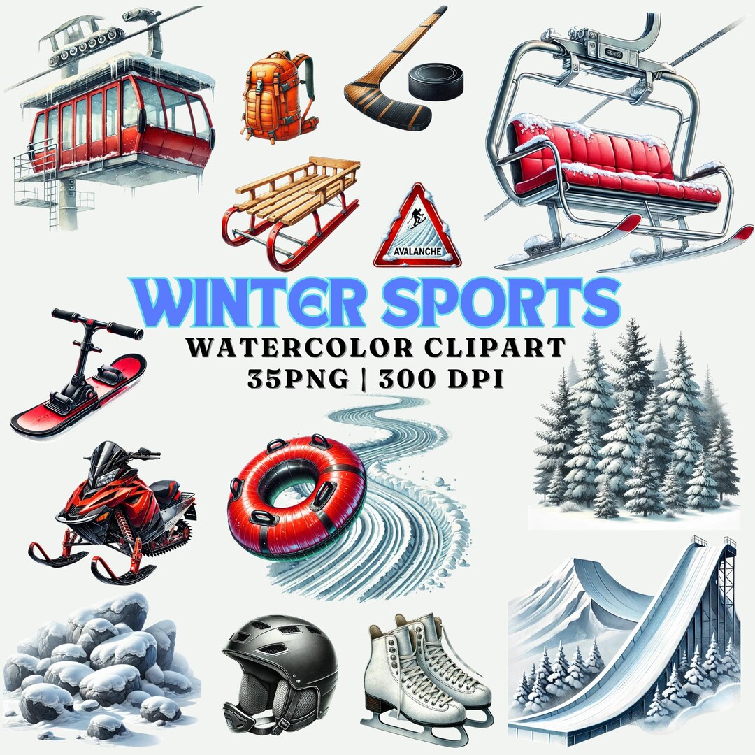 Winter Sports Watercolor Clipart: 35 PNG Files (digital Download) - Etsy