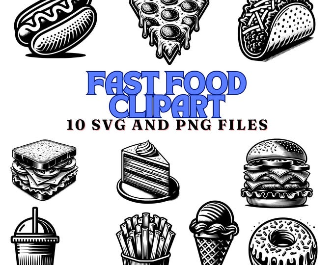 Fast Food Svg Bundle\ Fast Food Clipart\ Fast Food Svg\ Burger Svg\ Hot ...