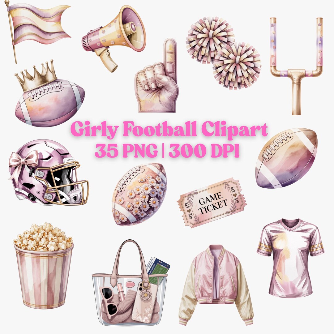 Girly Football Clipart Bundle: Pastel Sport Graphics (commercial Use ...