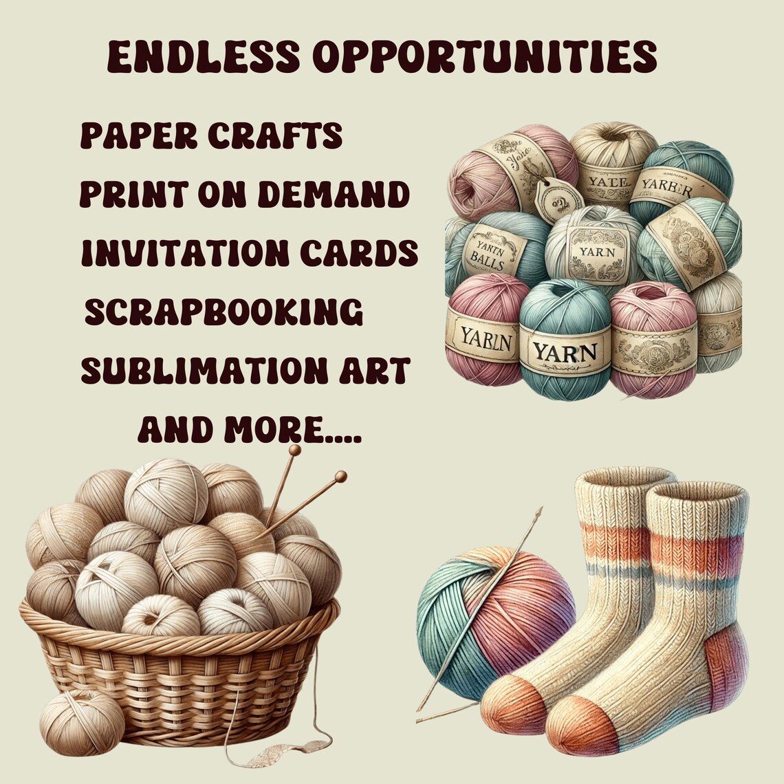 Watercolor Yarn Clipart: Knitting & Crochet Designs (digital Download ...