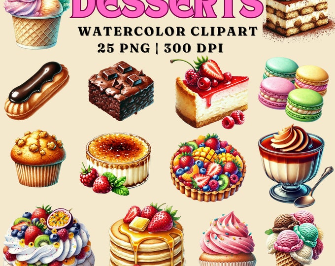 Desserts Clipart, Sweet Desserts Clipart, Ice Cream Clipart - Etsy Canada
