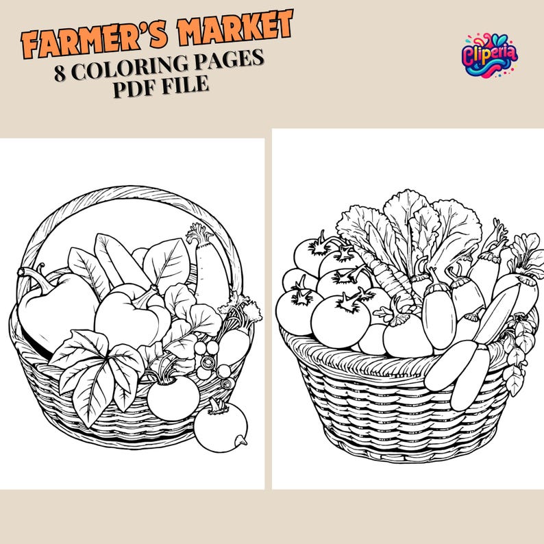 Farmer's Market Coloring Pages for Kids and Adults – 8 Printable PDF ...