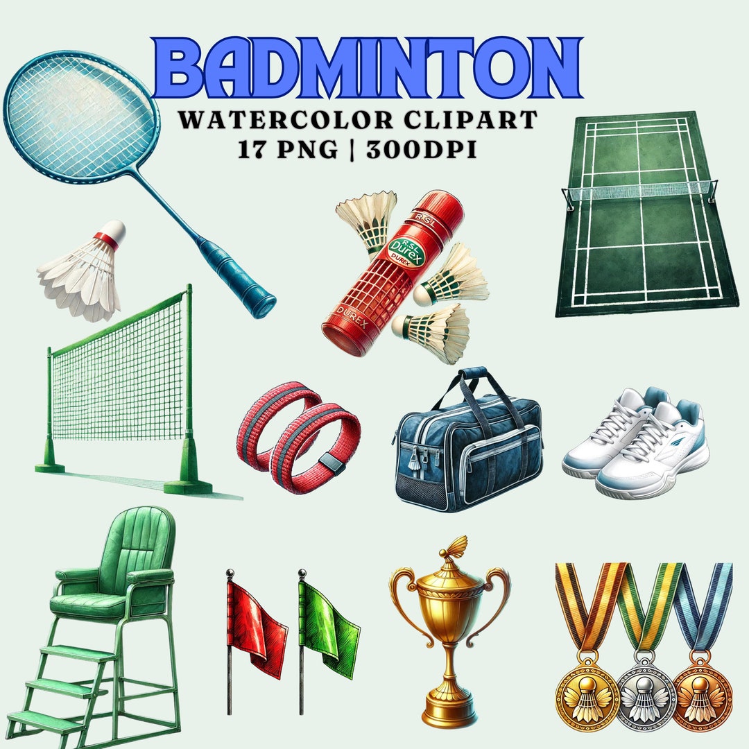 Badminton Watercolor Clipart Set | 17 PNG Images | Commercial Use ...