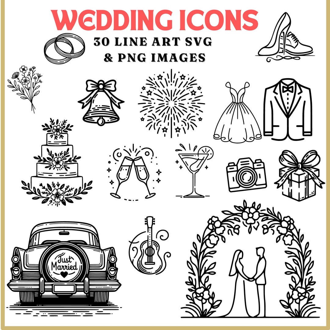 Wedding Icons Line Art – SVG & PNG Clipart Set (30 Digital Images) - Etsy