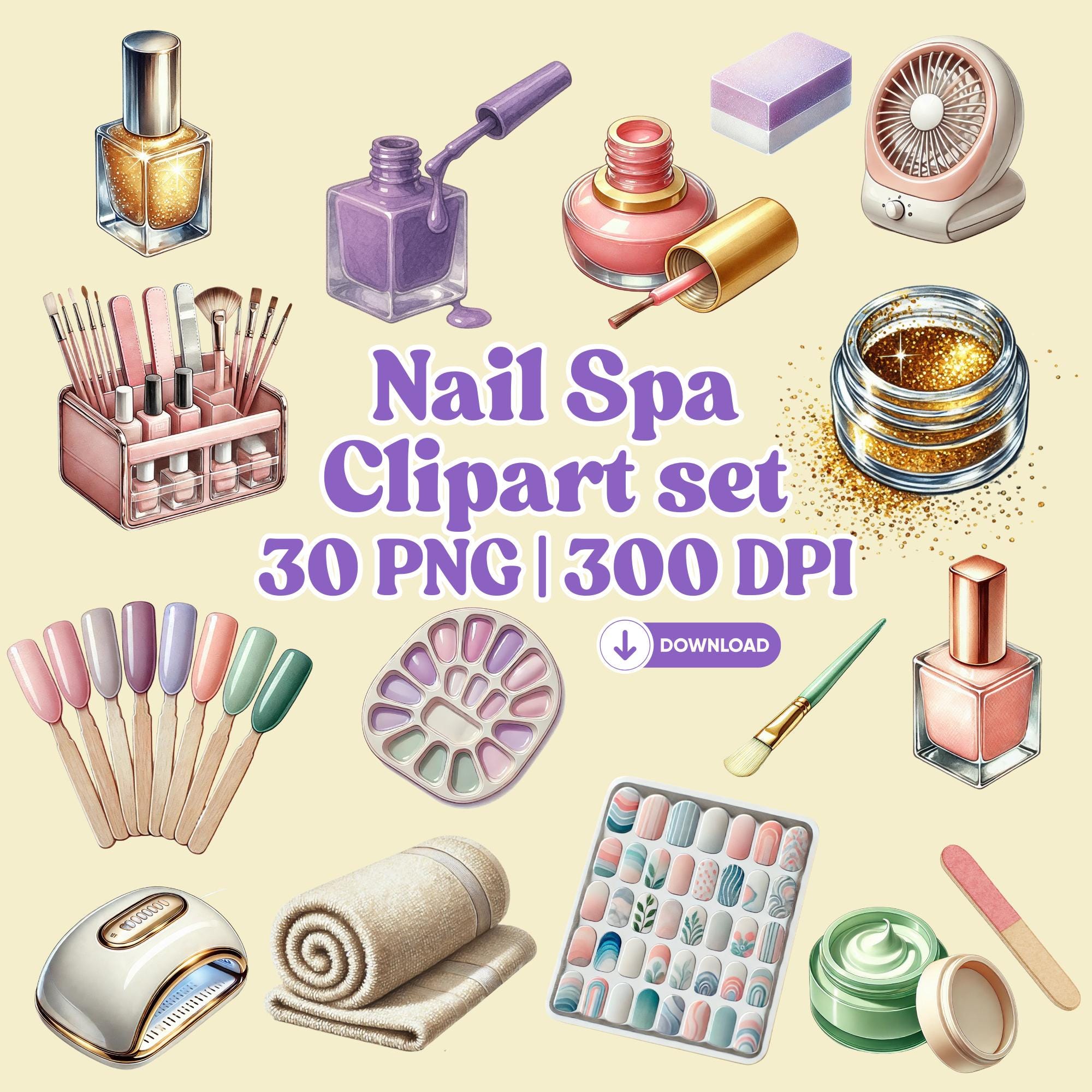Nail Salon Clipart Set: Watercolor Manicure Graphics (30 PNG ...