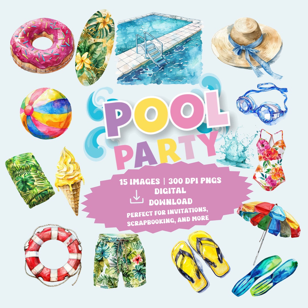 Watercolor Pool Party Clipart Set | 15 Digital Images | Commercial Use ...