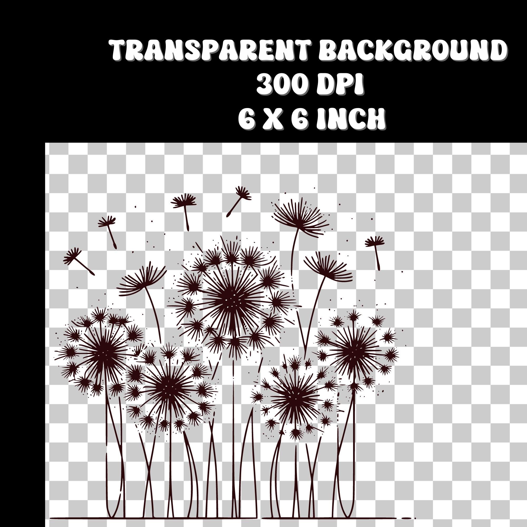 Dandelion Line Art SVG & PNG Clipart Set - 20 Files, Floral Silhouette ...