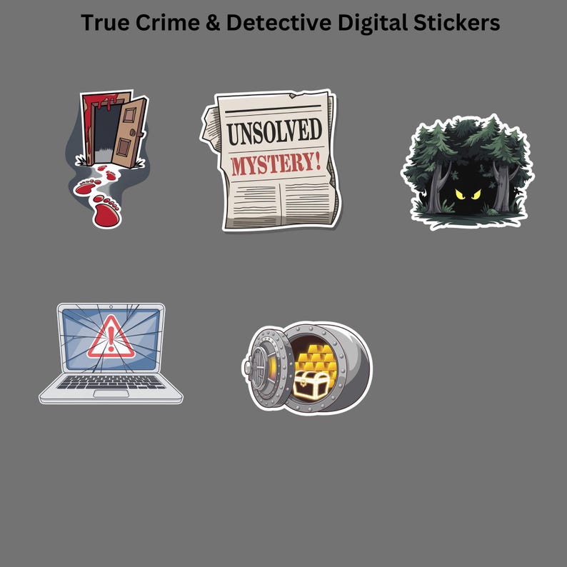 True Crime Detective Stickers: 40 PNG Clipart Designs (digital Download ...
