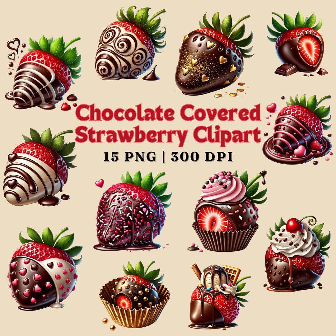 Chocolate Covered Strawberry Clipart: 15 PNG Valentine's Designs ...