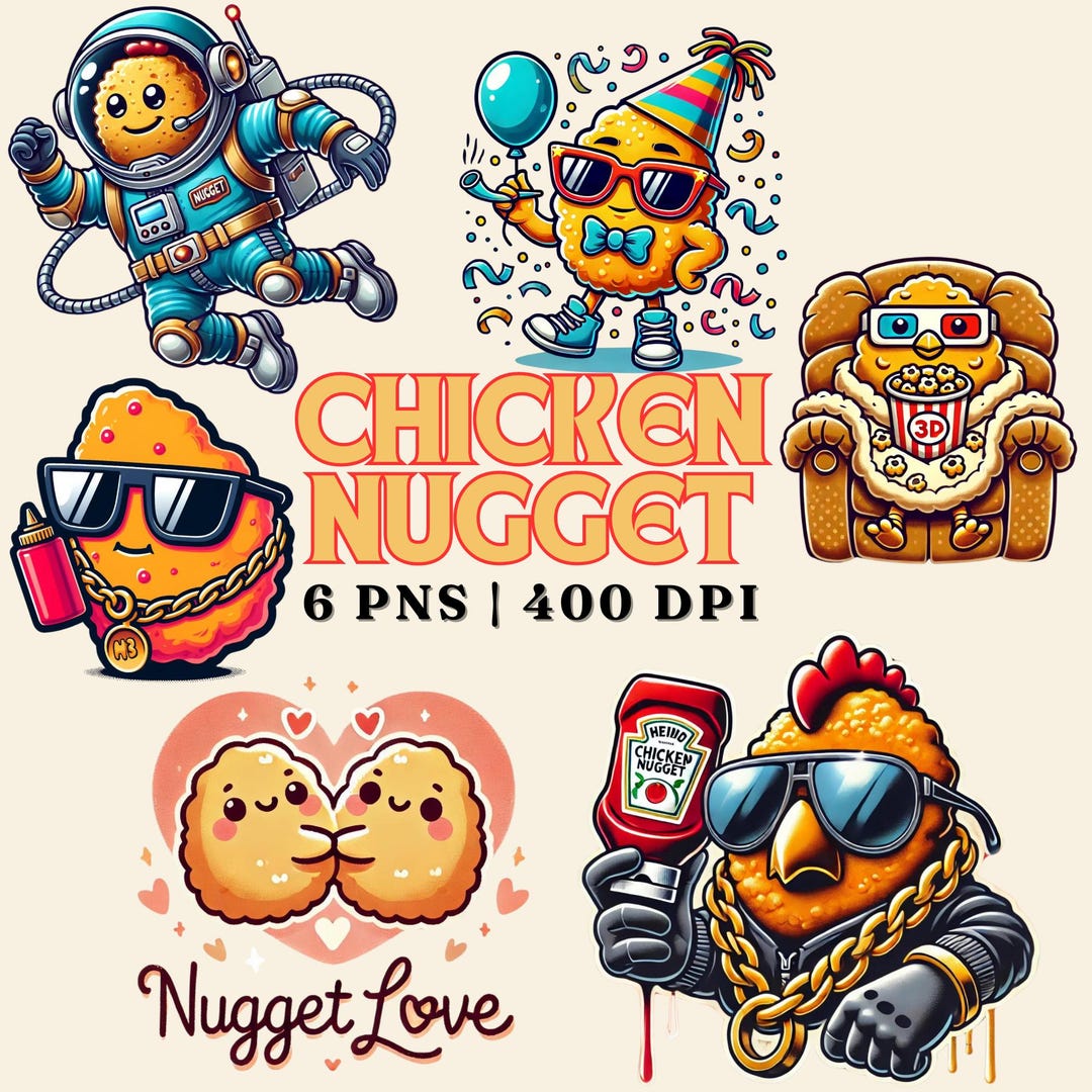 Fun Chicken Nugget PNG Clipart Set – 6 High-quality 400 DPI Digital ...