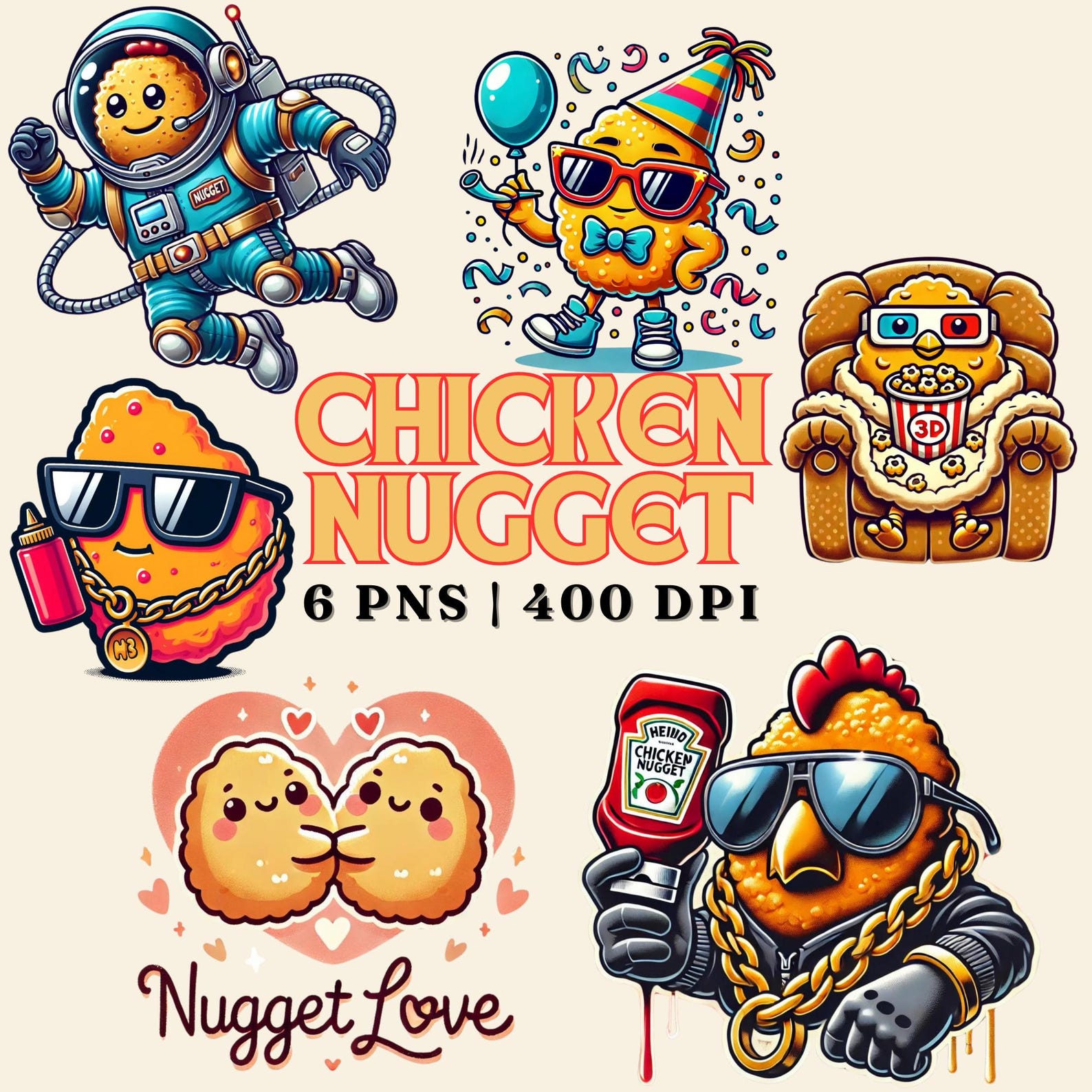 Fun Chicken Nugget PNG Clipart Set – 6 High-quality 400 DPI Digital ...