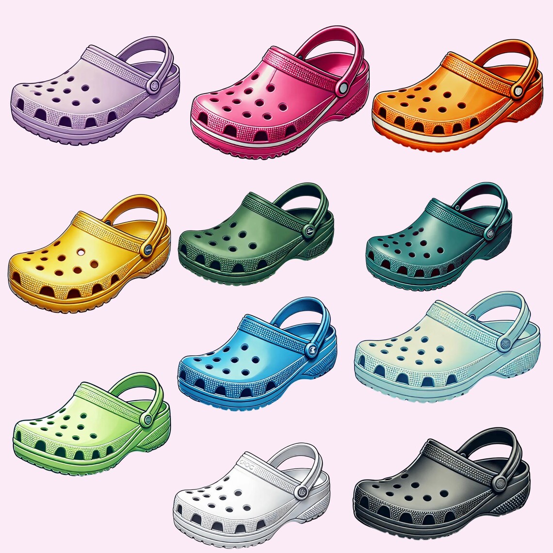 Colorful Crocs Clipart Set: 20 PNG Shoe Graphics (digital Download) - Etsy