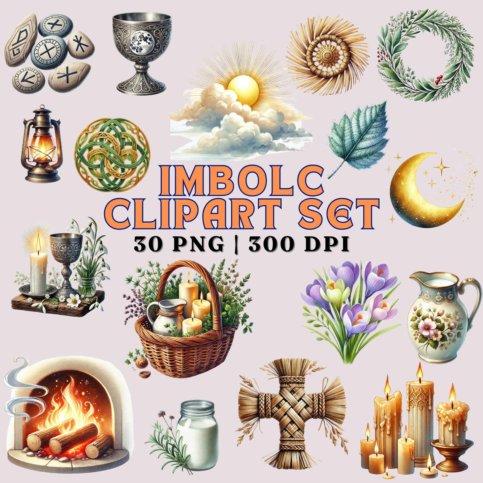 Imbolc Clipart Set Digital Download|30 PNG 300 DPI | Pagan, Celtic ...