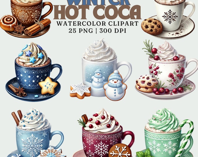 14 PNG Set 1 Winter Hot Cocoa Clipart, Xmas Cocoa Clipart, Hot ...