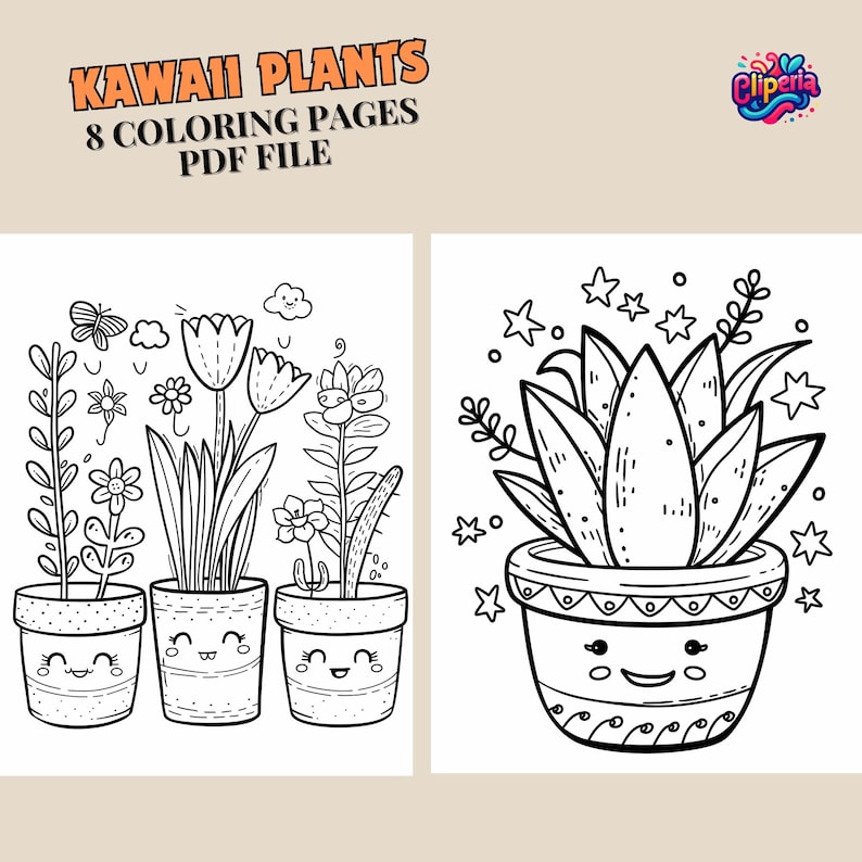 Kawaii Plants Coloring Pages for Kids and Adults | 8 Cute Plant ...