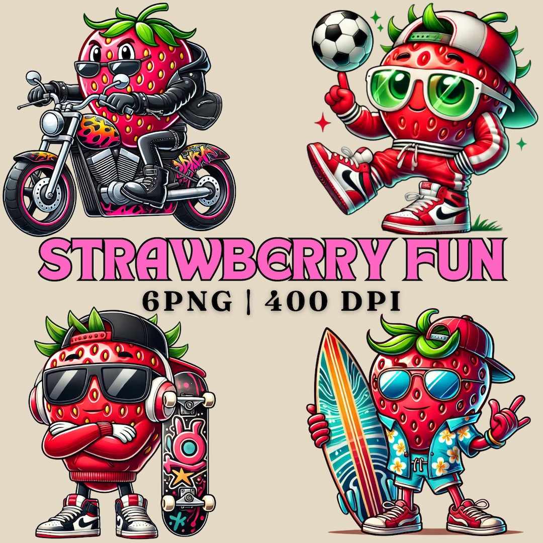 Kawaii Strawberry Clipart| Cute Strawberry Graphics, Fun Cartoon Pngs ...