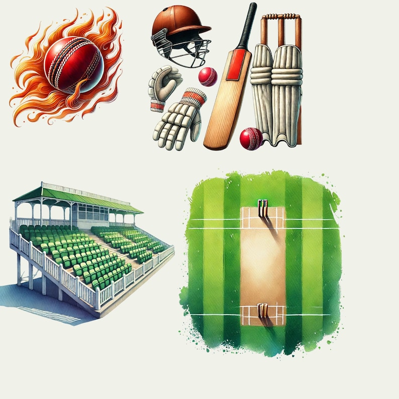 Cricket Watercolor Clipart Bundle – 20 PNG Files, 300 DPI, Cricket Bat ...