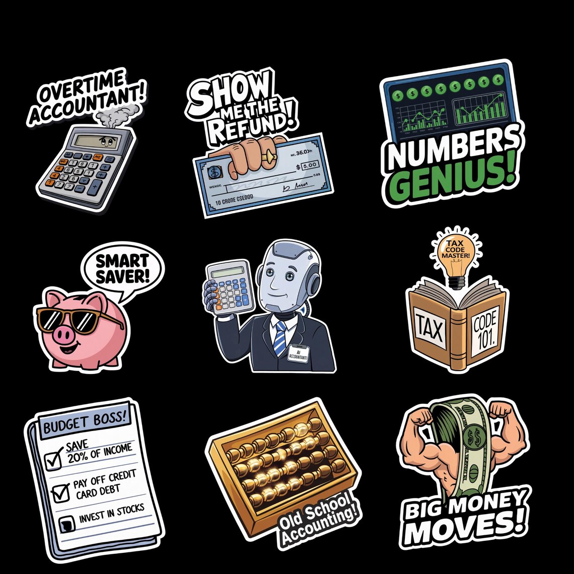 Accountant Stickers: Finance Planner PNG Graphics (300 DPI) (digital ...
