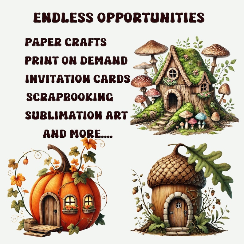 Fairy Houses Clipart Bundle, 21 PNG, Whimsical Cottage Art, 300 DPI ...