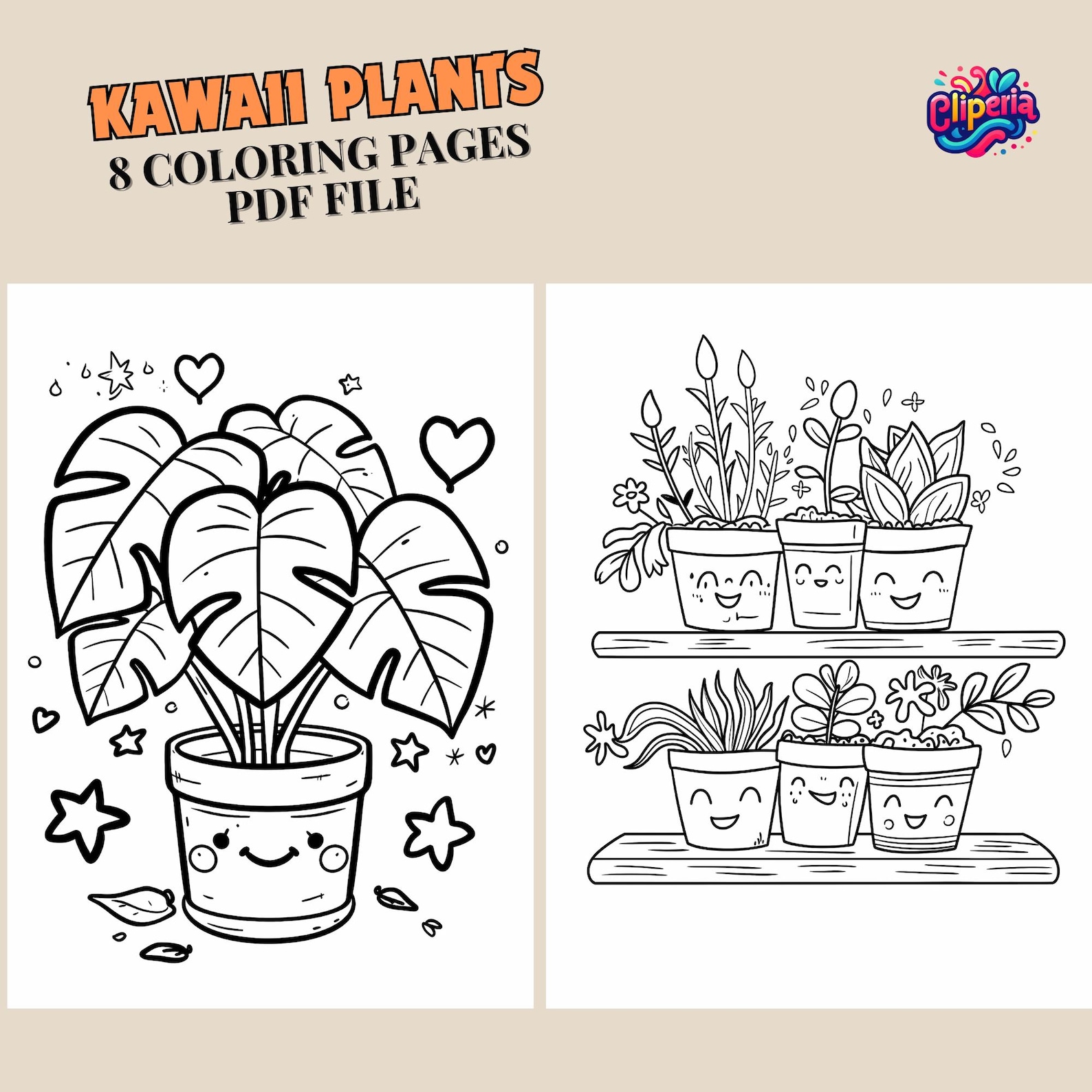 Kawaii Plants Coloring Pages for Kids and Adults | 8 Cute Plant ...