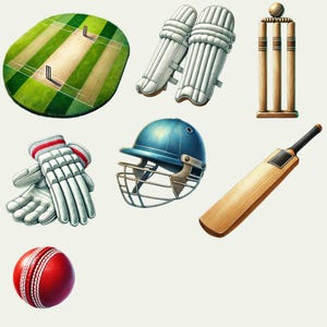 Cricket Watercolor Clipart Bundle – 20 PNG Files, 300 DPI, Cricket Bat ...